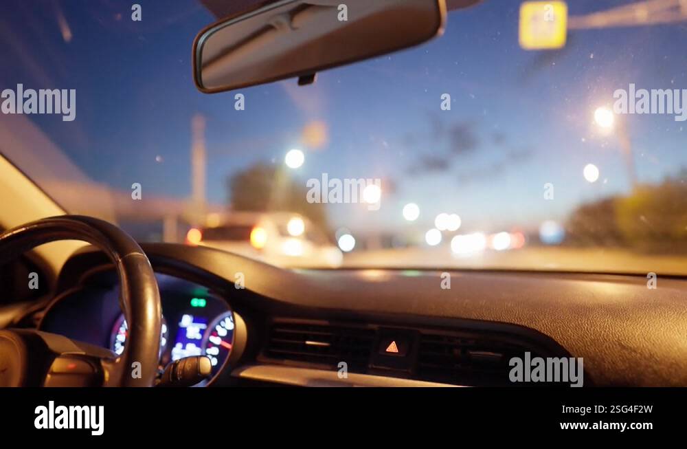 Inside View of the Windshield of a Car that is Driving Along the ...