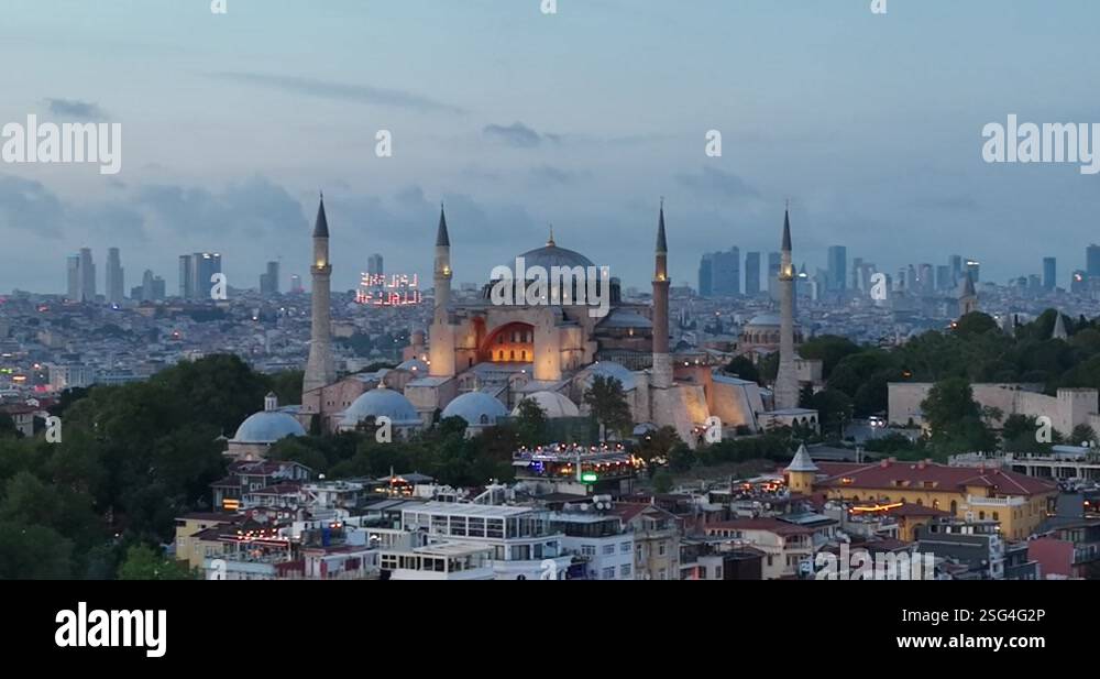 Establishing orbiting aerial drone shot of a Hagia Sophia Holy Grand ...