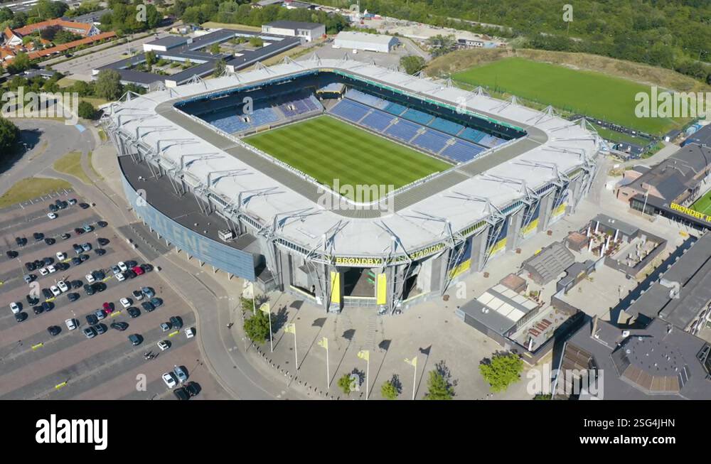 Drone Orbits Above Brondby Stadium, Home of Brondby IF Football Team in ...