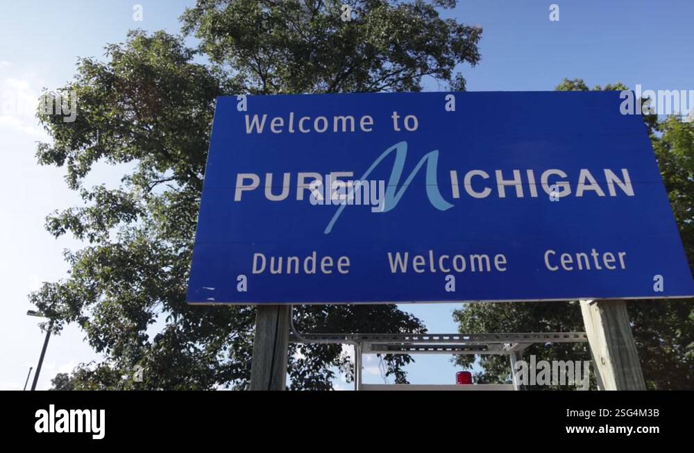 Pure Michigan welcome sign in Dundee, Michigan with gimbal video ...