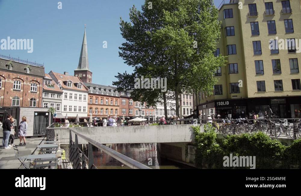 Aarhus Denmark City Centre on a busy day with many pedestrians on a ...