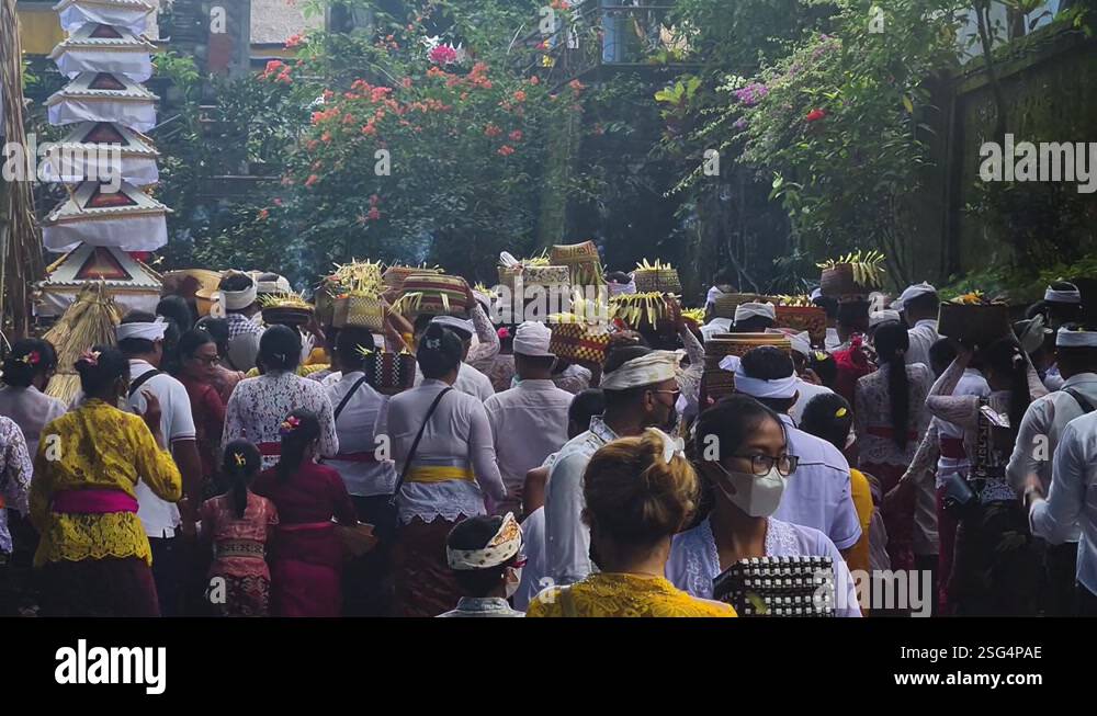 Bali Island, Indonesia. Crowd of People in Front of Hindu Temple During ...