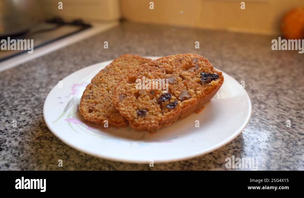 Slices Of Delicious Carrot Cake In A Ceramic Plate Ready To Eat. close ...