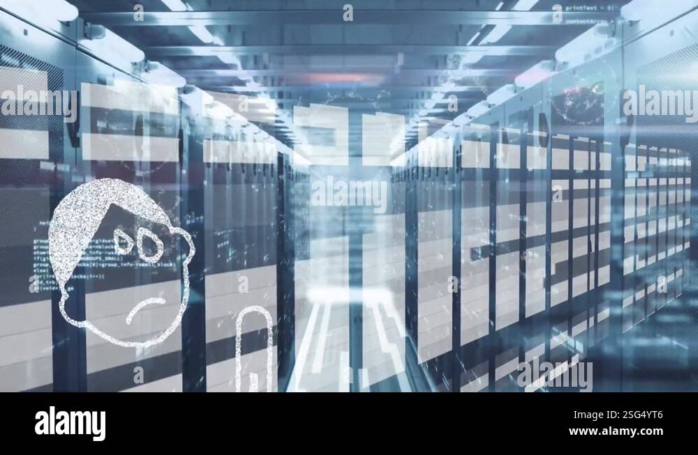 Animation of data processing and medical icons over server room Stock ...