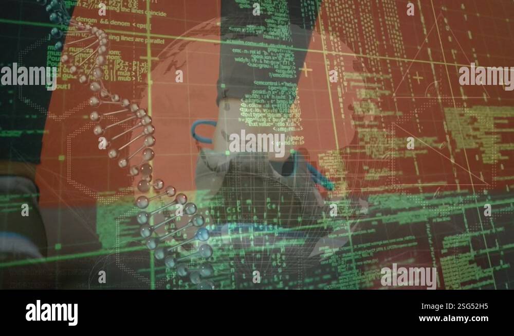 Animation Of Spinning Dna Structure And Data Processing Over Low Section Of Stock Video Footage