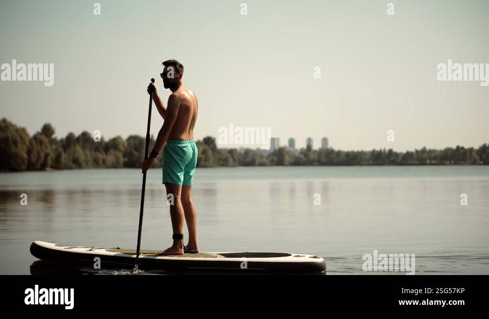 Surfer Balance Watersport Activities. Travelling Water Tourism. Raft On ...