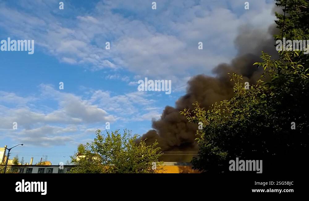There is a fire in the building, the roof and upper floors are burning ...