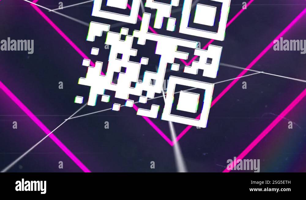 Animation of pink neon geometrical shapes over colorful qr codes Stock Video Footage - Alamy
