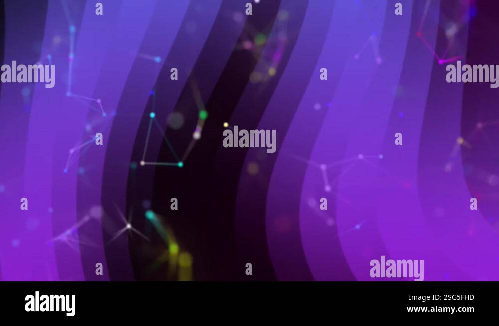 Animation of constellations over black background with violet waves ...