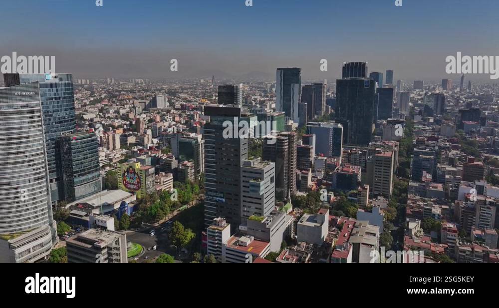 Mexico City Aerial v51 flyover high rise buildings across juarez and ...