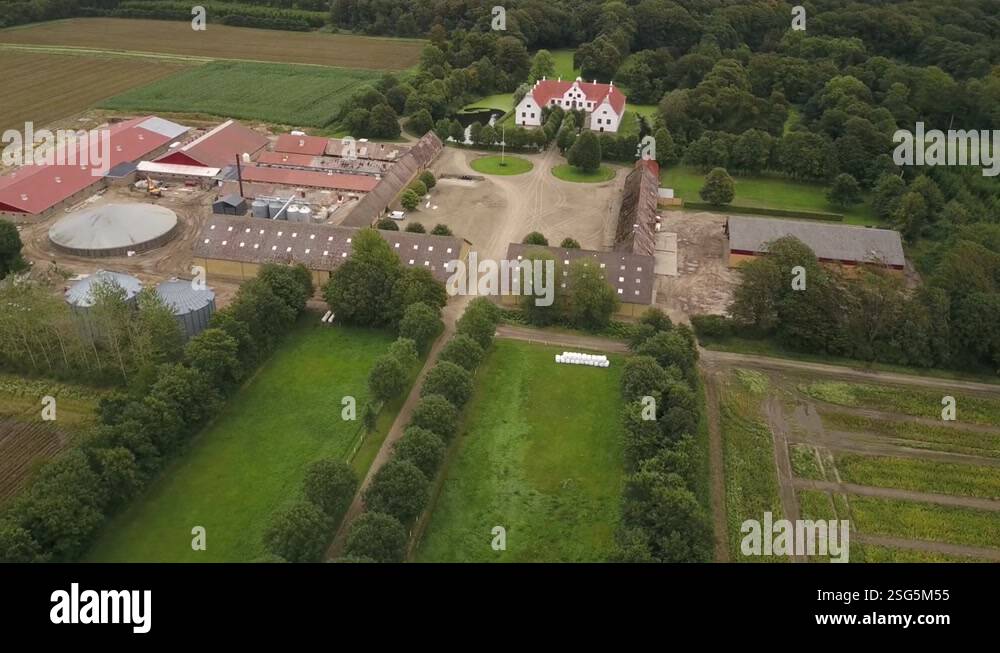 Multi-industry Pig Farm And Manor House In Roslev, Denmark. - aerial ...