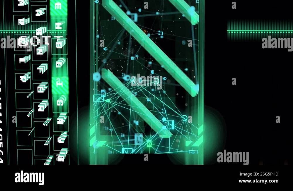 Animation of keyboard and data processing on black background Stock ...