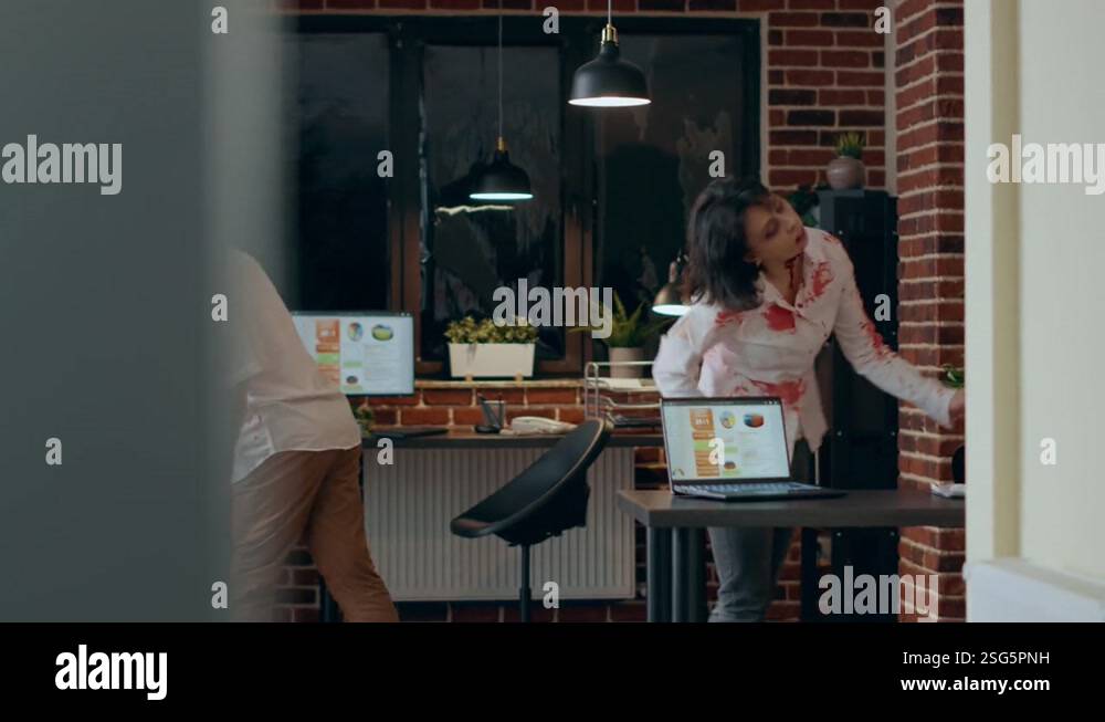 Dangerous scary office zombies wandering around company workspace Stock ...