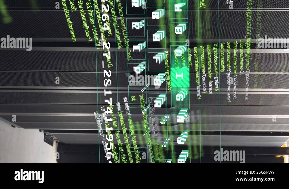 Animation of data processing and keyboard over server room Stock Video Footage - Alamy