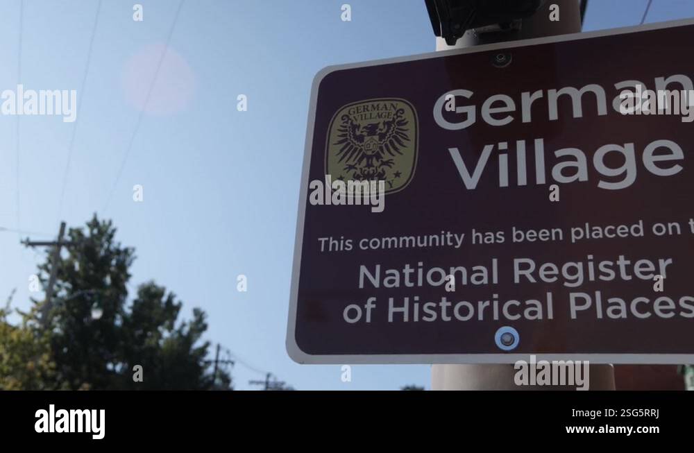 Historic German Village sign in Columbus, Ohio with video panning left ...