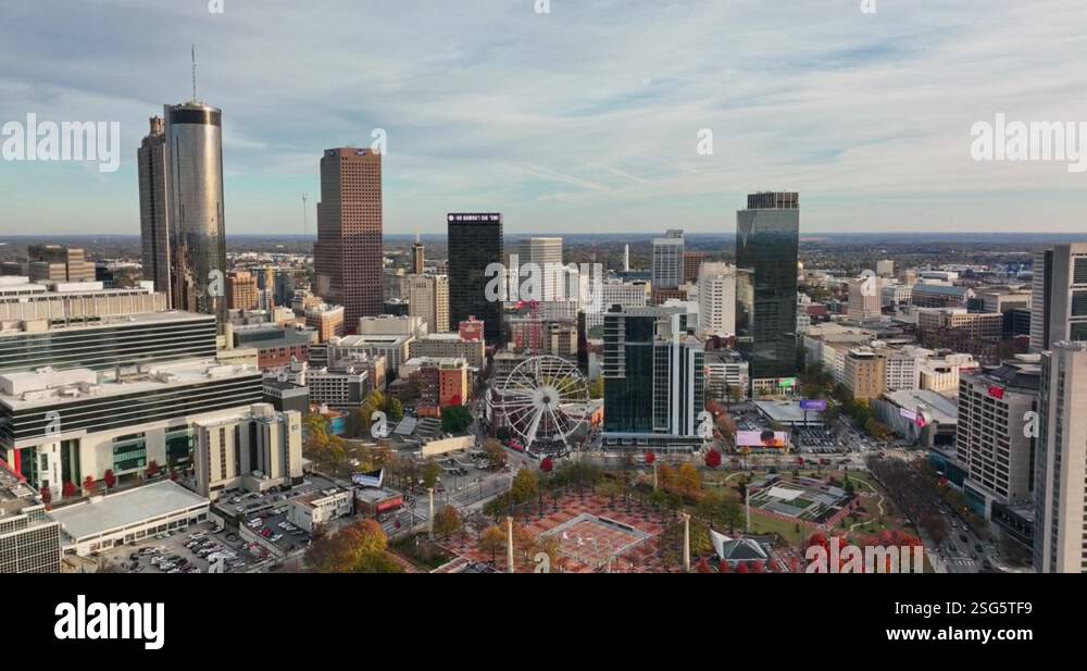 Atlanta Aerial v764 drone flyover centennial olympic park, fly through ...