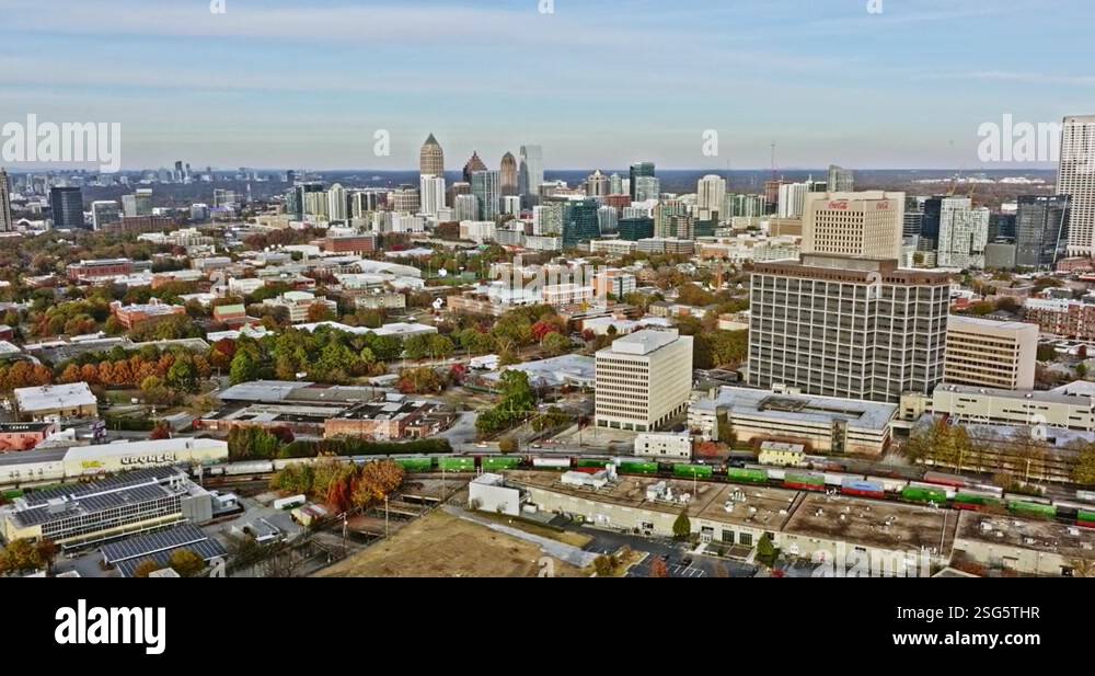 Atlanta Aerial v767 panoramic view drone flyover across downtown and ...