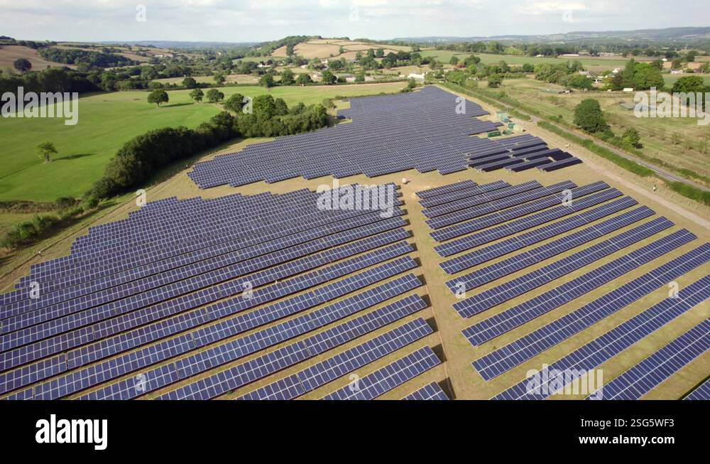 Drone Flying Backwards Over Solar Farm in Devon, Renewable Energy and ...