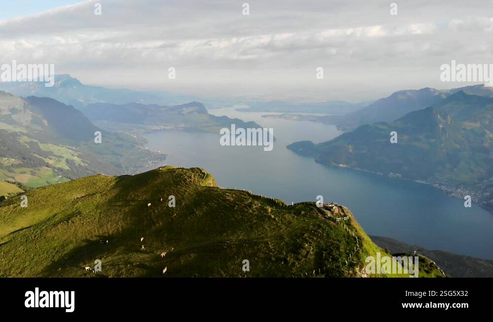 Aerial flyover over Niederbauen Chulm in Uri, Switzerland with a view ...