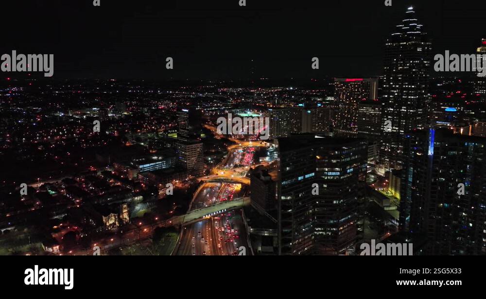 Atlanta Aerial v791 flyover metropolitan area capturing traffic ...