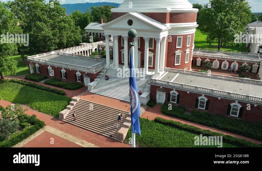 Virginia flag at UVA, University of VA. Rotunda designed by President ...