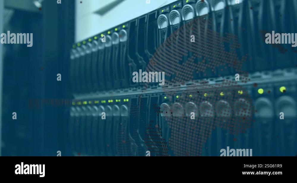 Data processing over spinning globe against close up of a computer ...