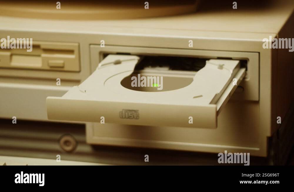 Using CD circle disk for old computer. Dvd player, disc drive. Music recorder Stock Video ...
