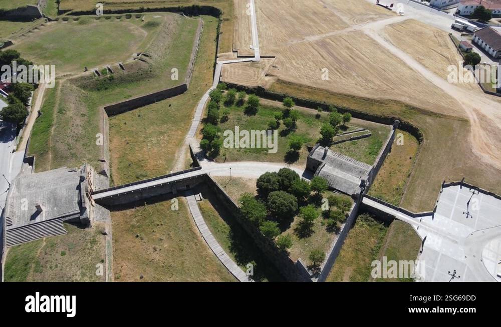 Rising reveal of Star village in, Almeida, Portugal with scorched ...