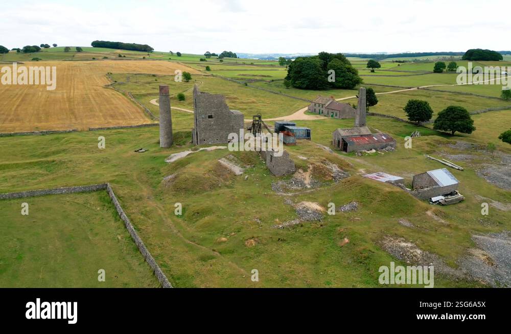 Ruins of Magpie Mine at the Peak District National Park - aerial view ...