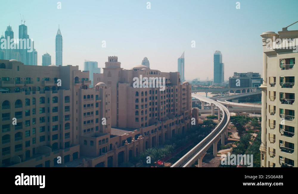 dubai city palm island traffic metro line rooftop view 4k timelapse uae ...