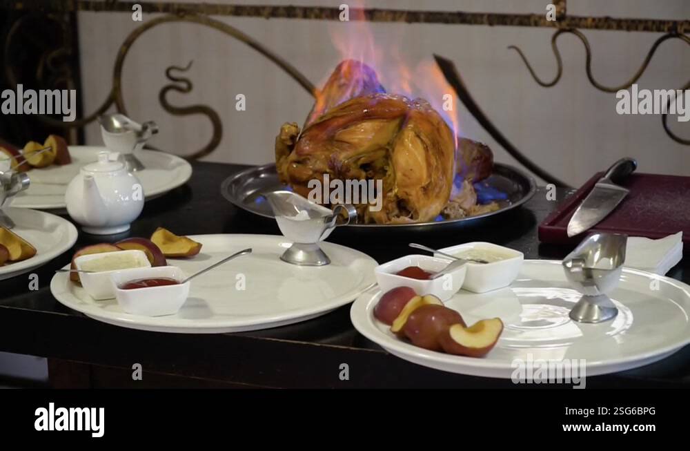 Fire presentation from a chef with fire at the restaurant. Amazing ...