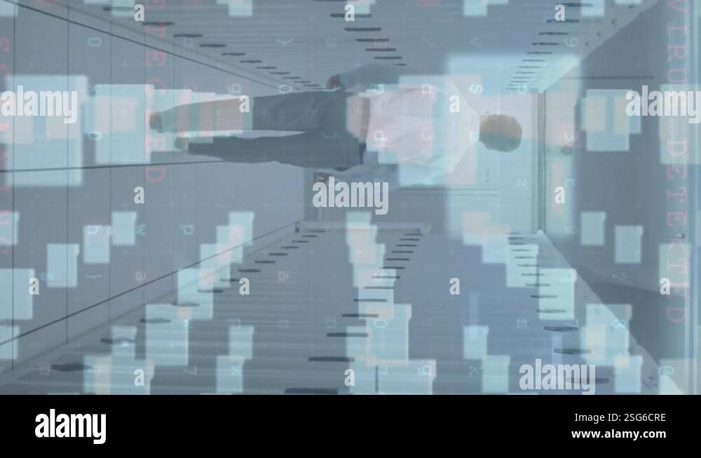 Animation of cyber attack warning and padlock over caucasian man in ...