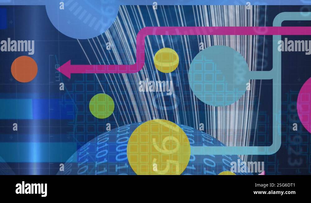 Colorful abstract shapes and multiple changing numbers against binary coding on Stock Video ...