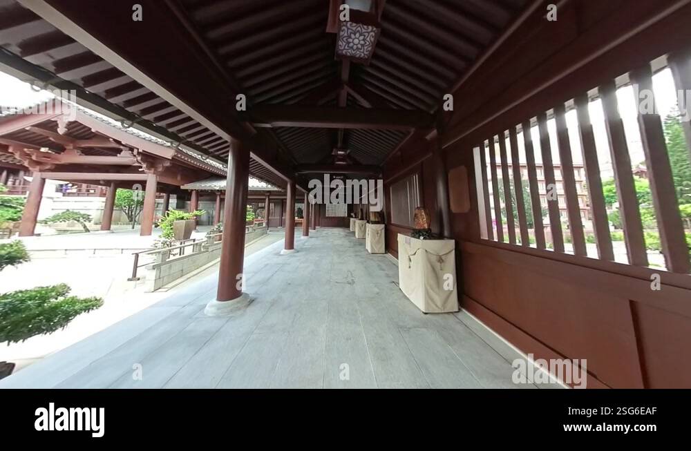 Chi Lin Nunnery Corridor in Diamond Hill, Hong Kong, Camera push in ...