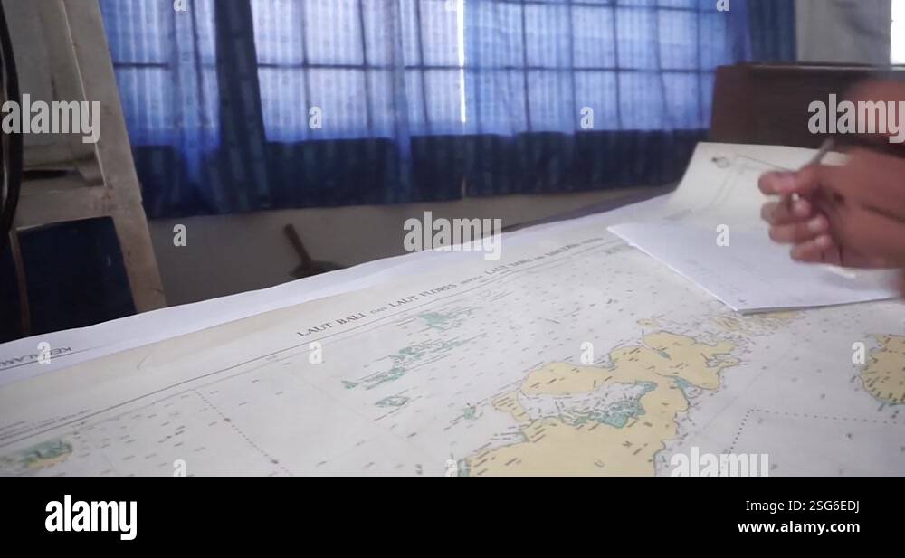 Student study Navigation ship chart for building a sailing route. Maps ...
