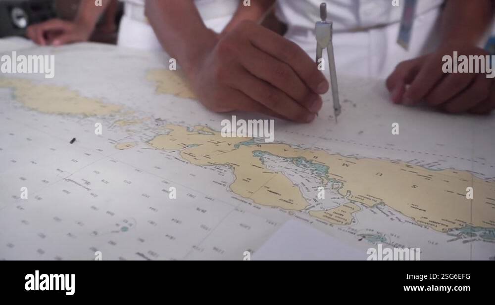 Student study Navigation ship chart for building a sailing route. Maps ...