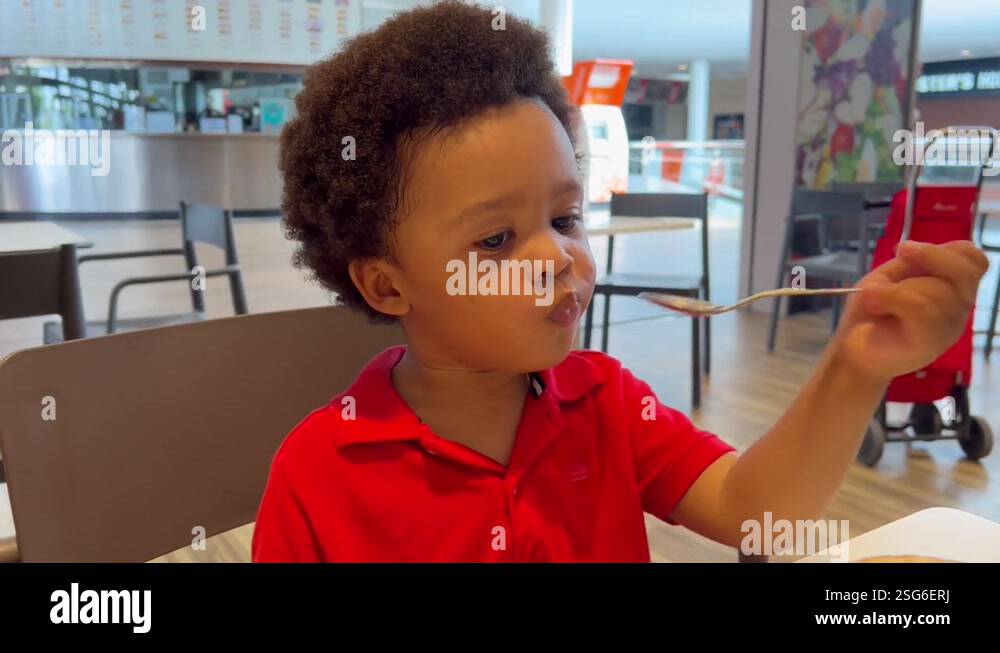 Exotic and cute african aeropean two year old child tastes daddy’s ...