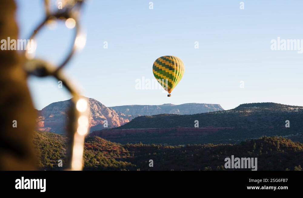 View from one hot air balloon of another floating in sky, Sedona ...