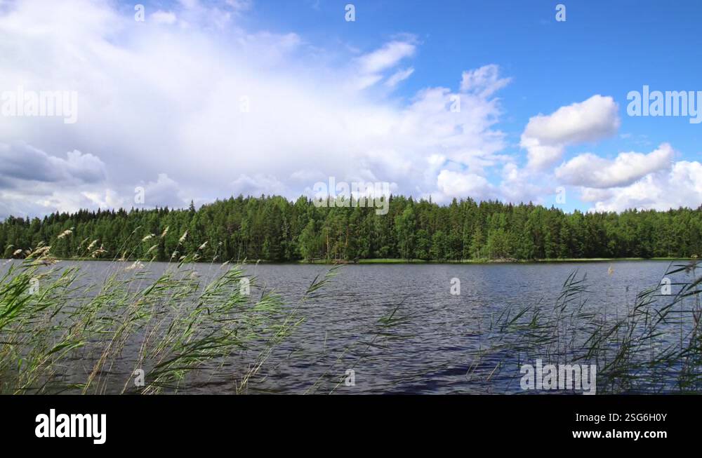 Time lapse of lake scenery in Finland during summer. Clouds and waves ...