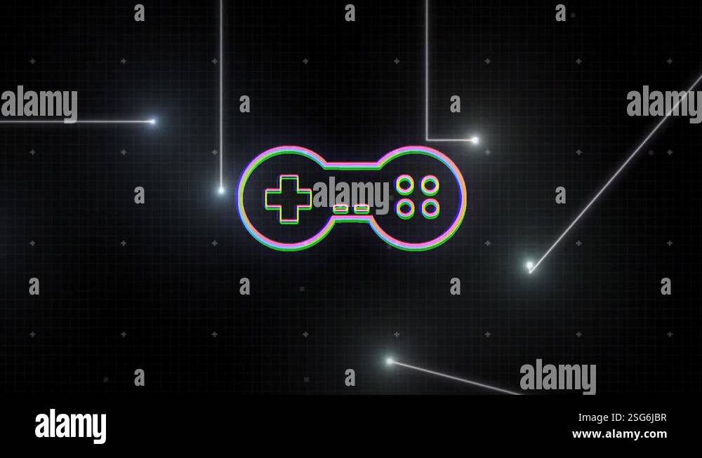Animation of gamepad icon and spots on black background Stock Video ...