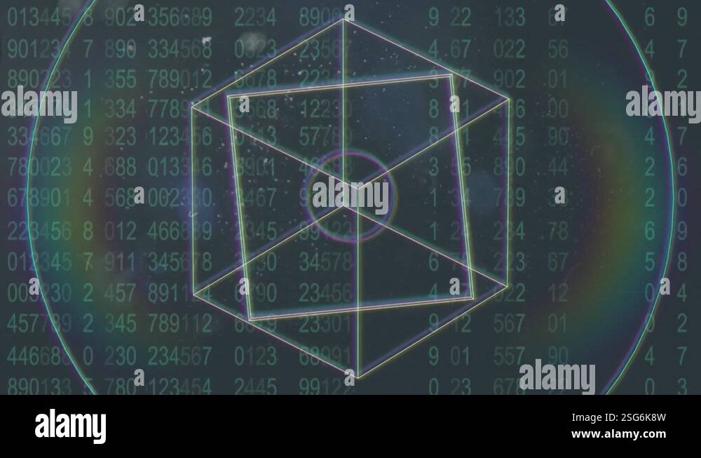 Animation of interference and shapes over data processing on black ...