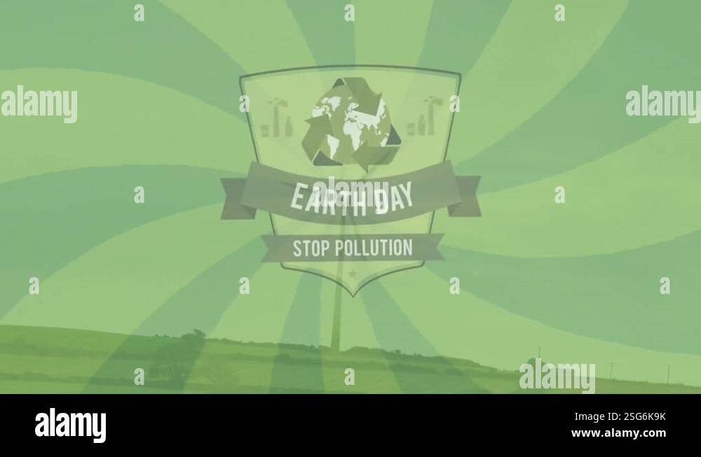 Animation of earth day stop pollution text with icons and stripes over ...