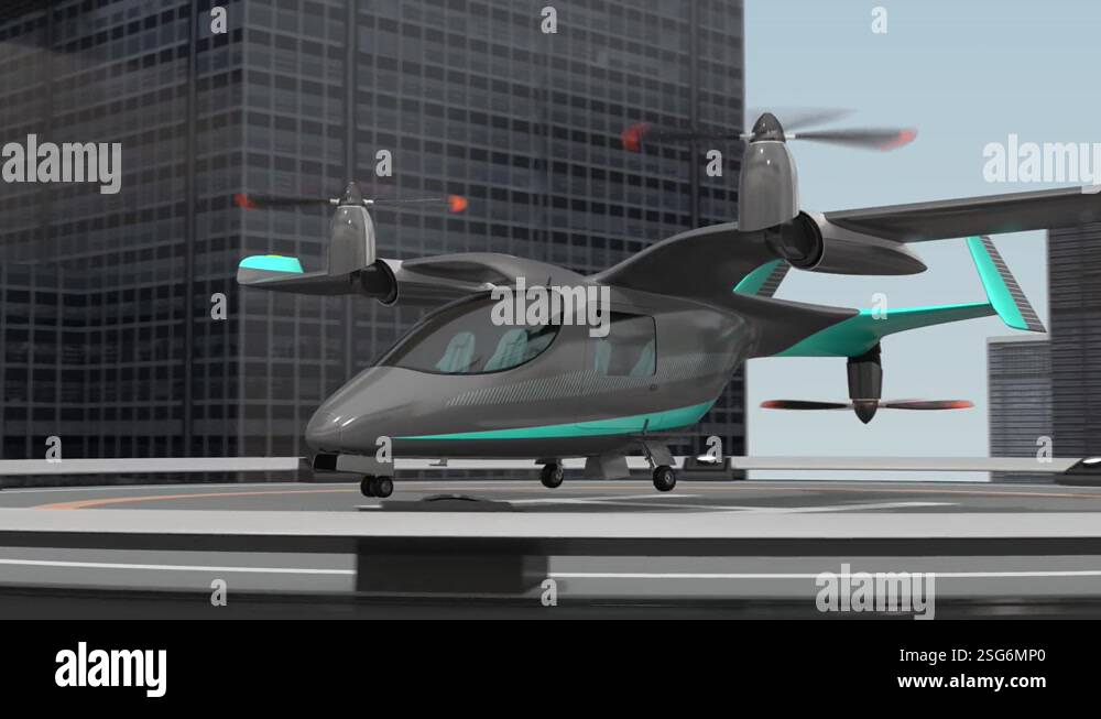 Electric VTOL passenger aircraft taking off from helipad Stock Video ...