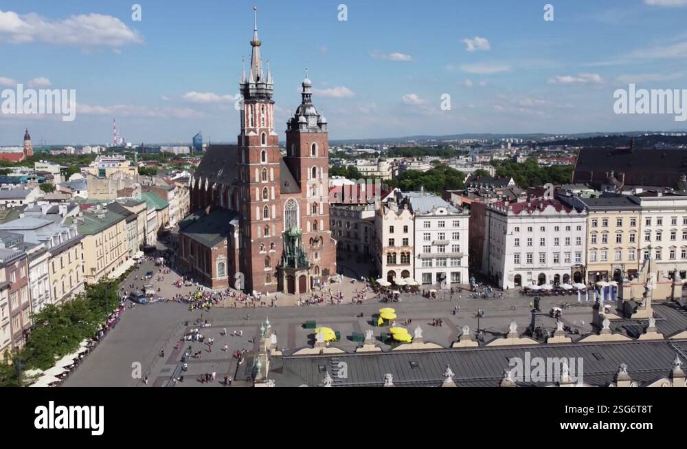 Steeple and clock tower at St. Mary's Basilica - City Centre flyover of ...