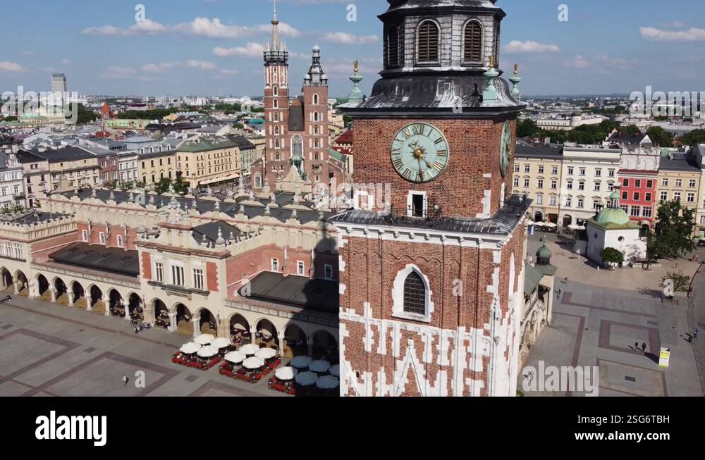 Steeple and clock tower at St. Mary's Basilica - City Centre flyover of ...