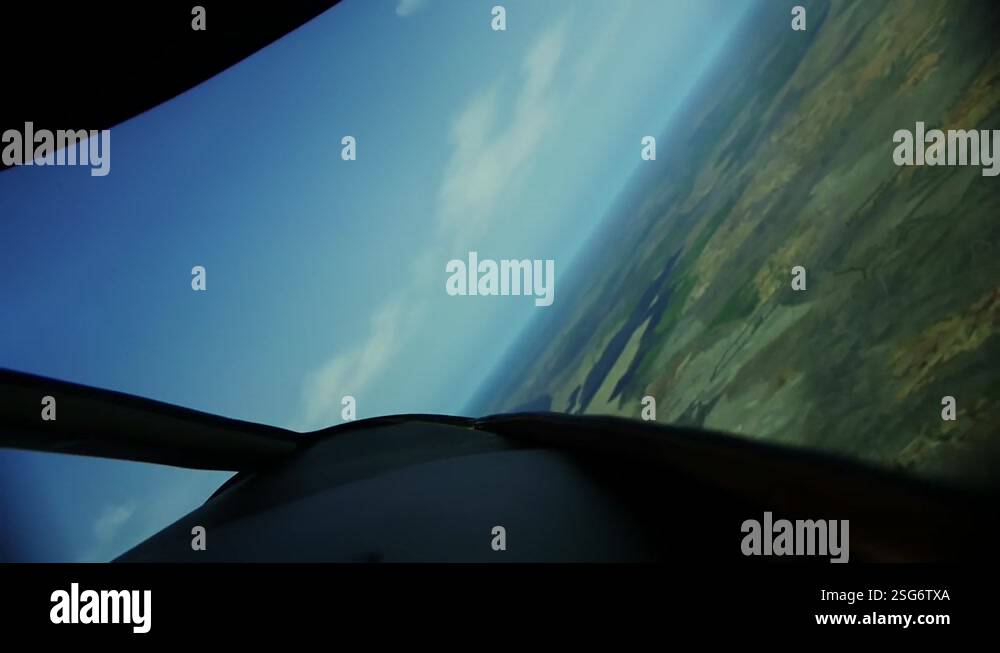 View from the cockpit of the flight simulator. View from the airplane ...