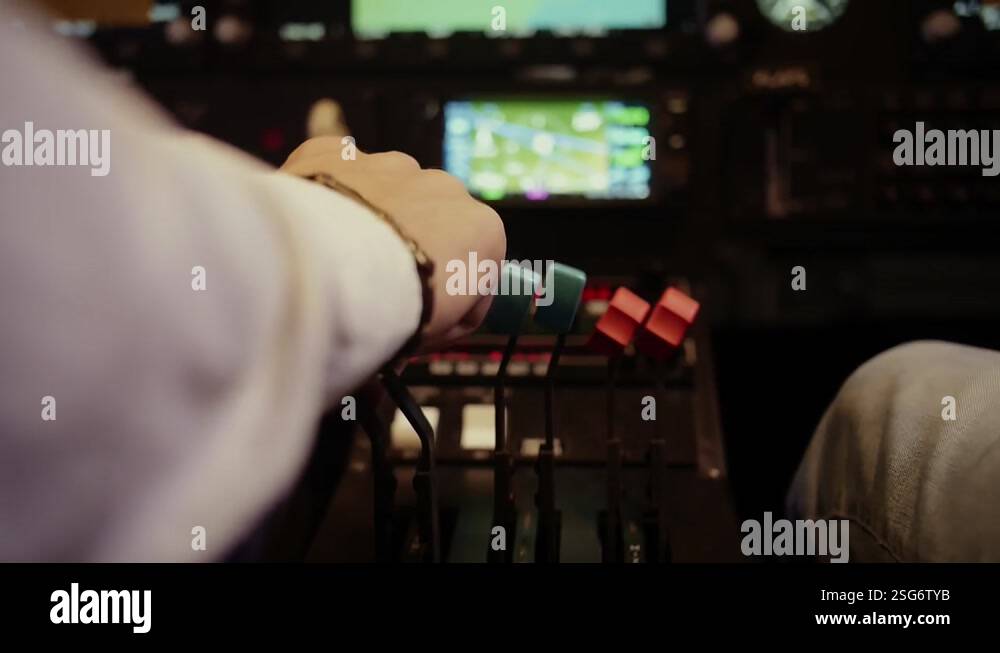 Airplane captain taking off and throttling engine to fly aircraft, using Stock Video Footage - Alamy