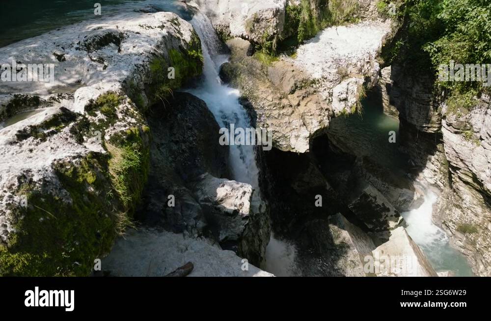 Waterfall Over Ledge In Wilderness Of Martvili Canyon National Park In ...