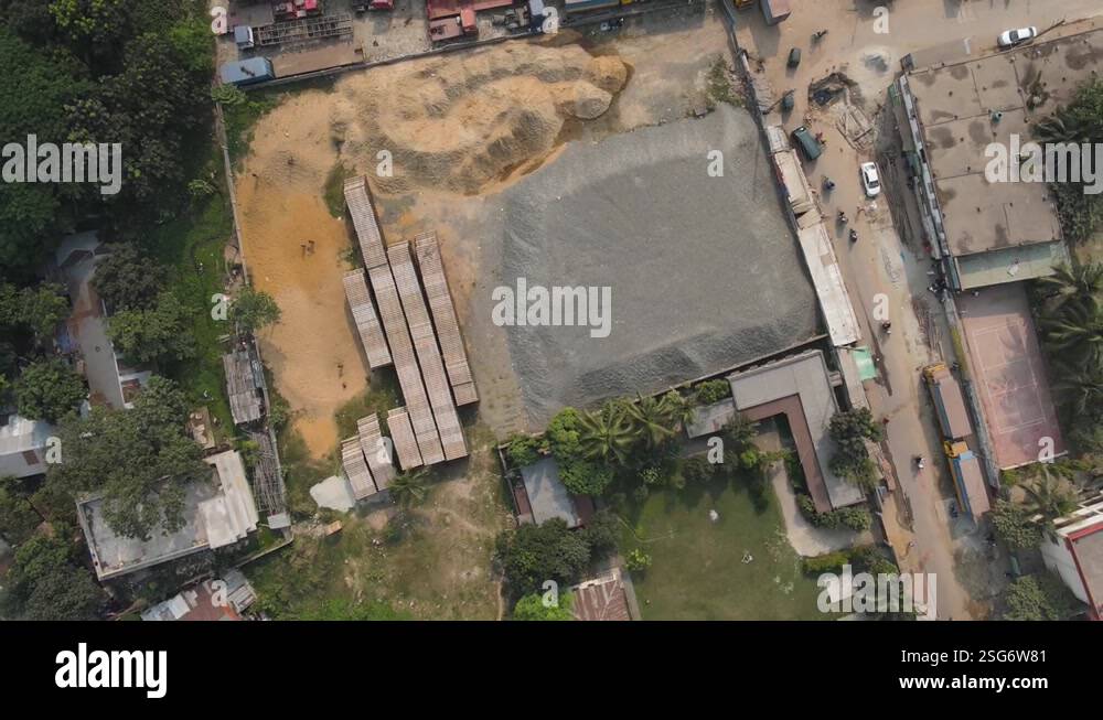 Topdown view outdoor construction material warehouse, sand and Stone ...