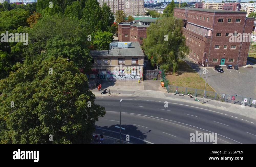 Techno electro night club About blank disco, Exterior Amazing aerial ...